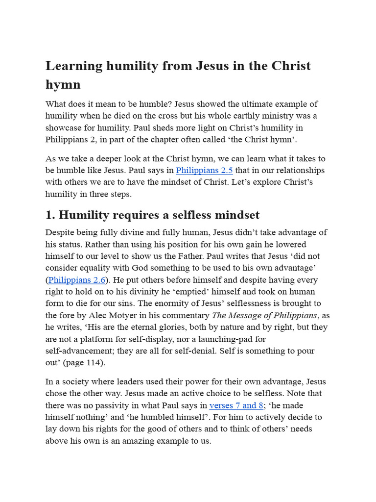 Learning Humility From Jesus in The Christ Hymn | PDF | Jesus | Humility