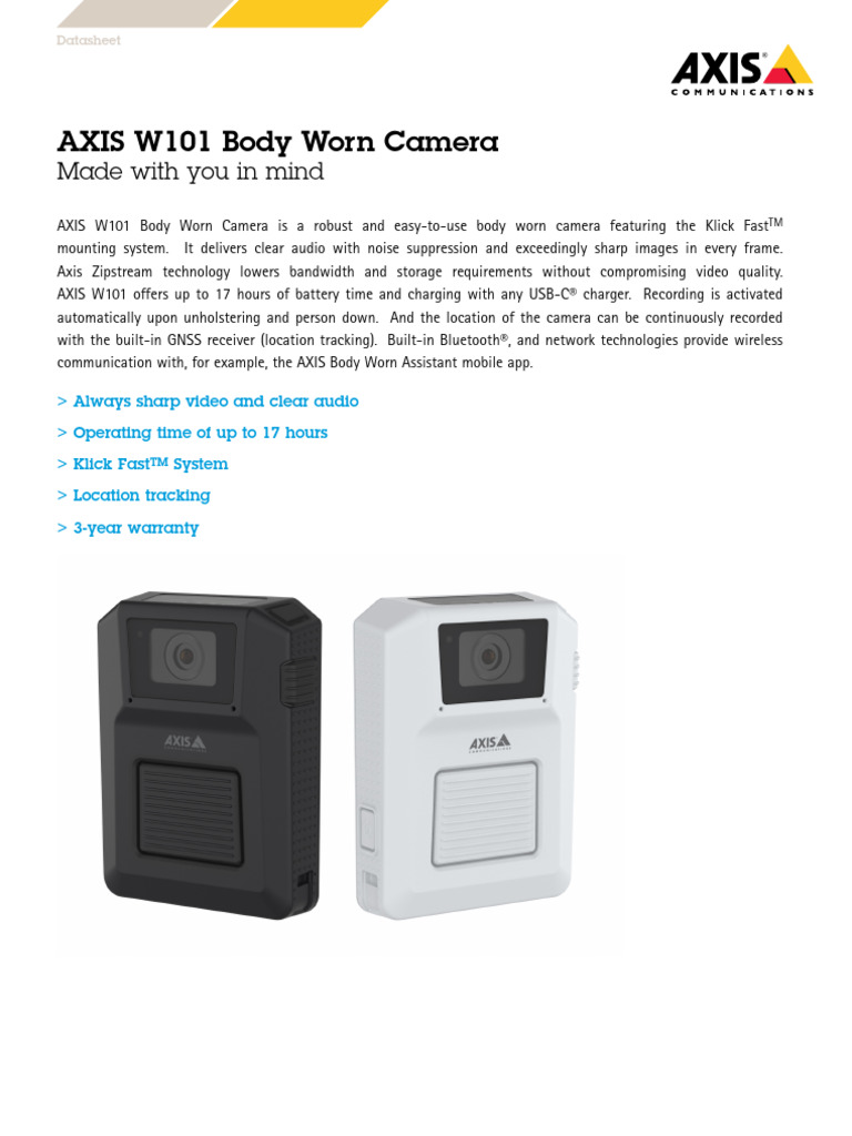 AXIS W101 Body Worn Camera | PDF | Camera | Video