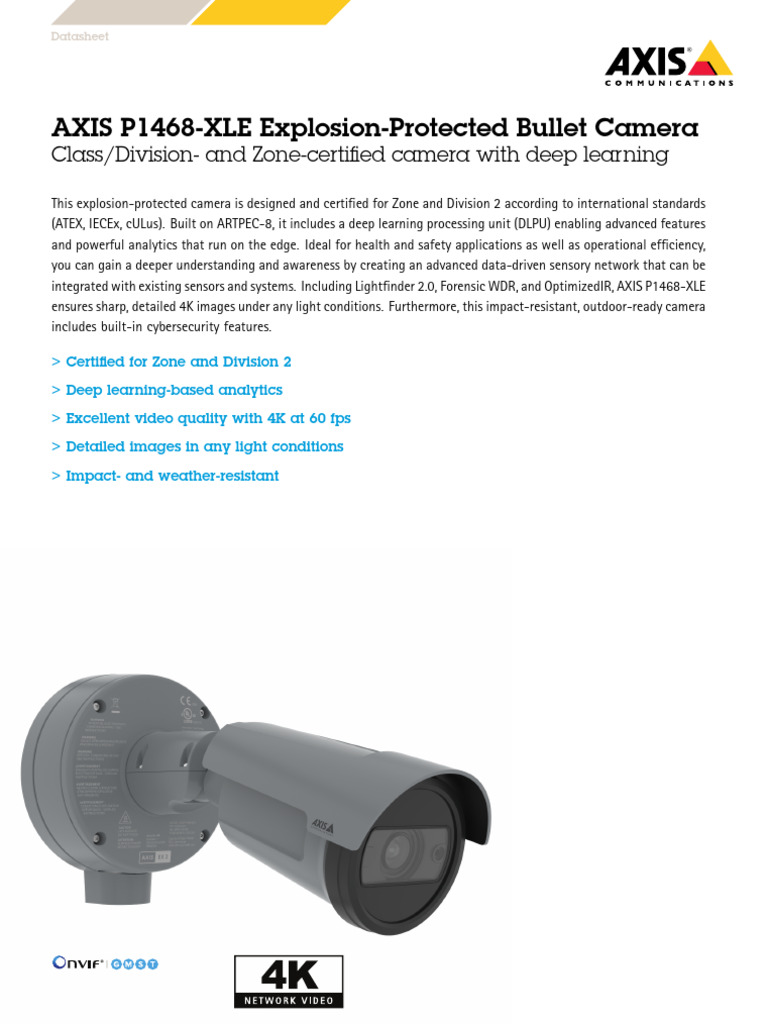 AXIS P1468-XLE Explosion-Protected Bullet Camera | PDF | Video | Streaming Media