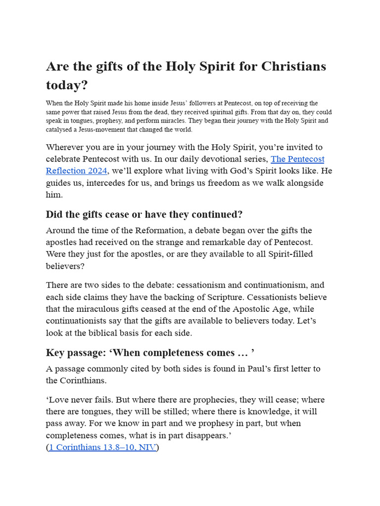 Are The Gifts of The Holy Spirit For Christians Today? | PDF ...
