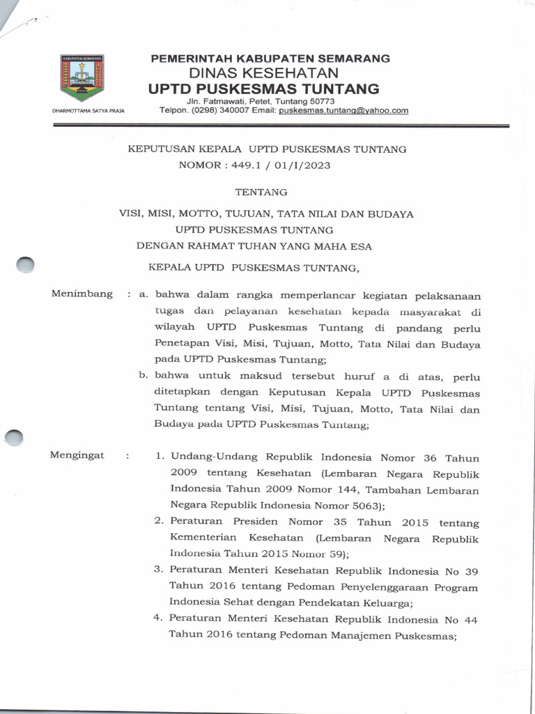 SK Visi, Misi, Motto, Tujuan, Tata Nilai Dan Budaya | PDF