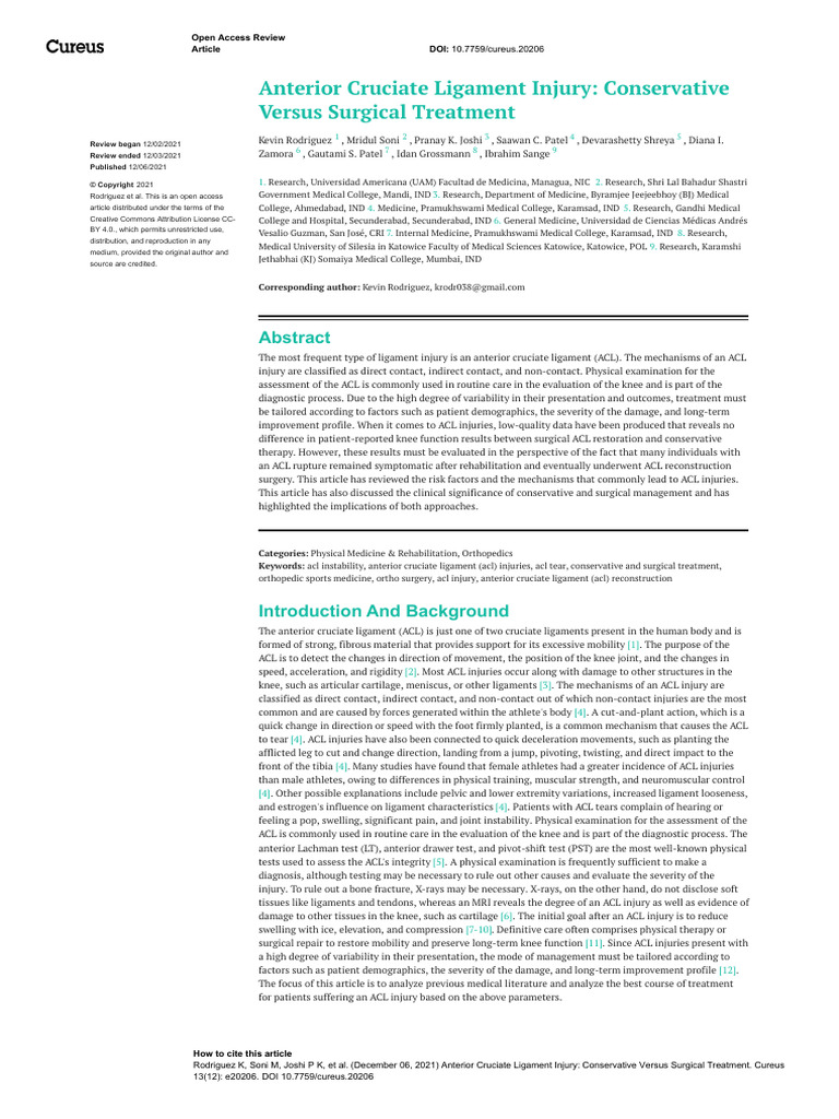 Conservative Versus Surgical Treatment | PDF | Knee | Clinical Medicine