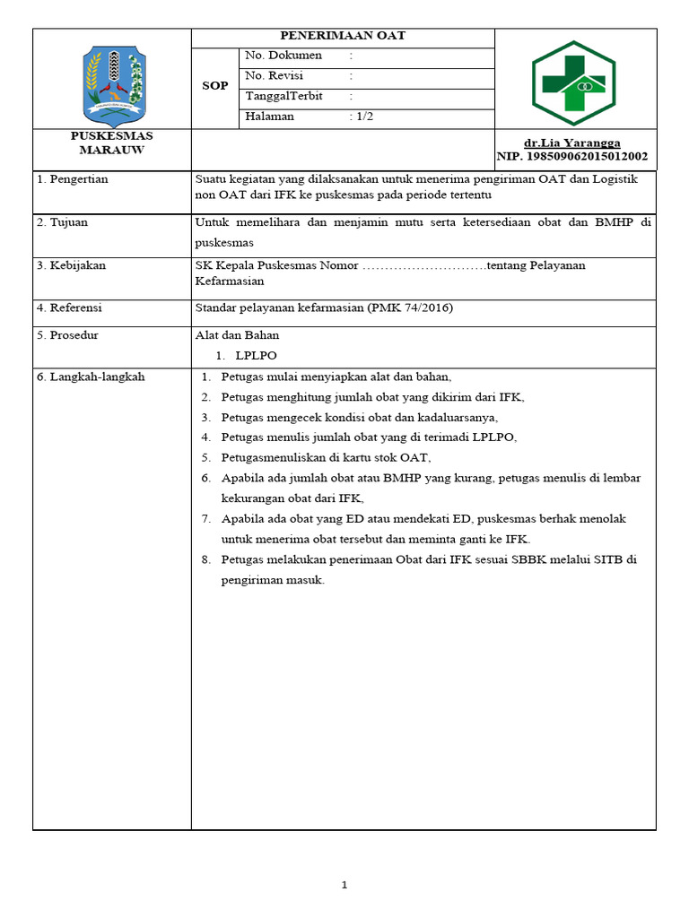 3.10.1y. SOP Penerimaan OAT | PDF