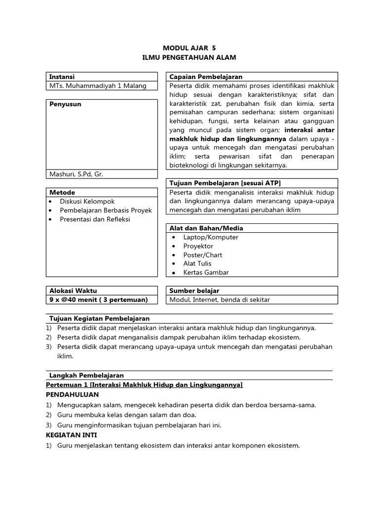 Modul Ajar Interaksi MH Dengan Lingkungan 2024 | PDF | Karier ...