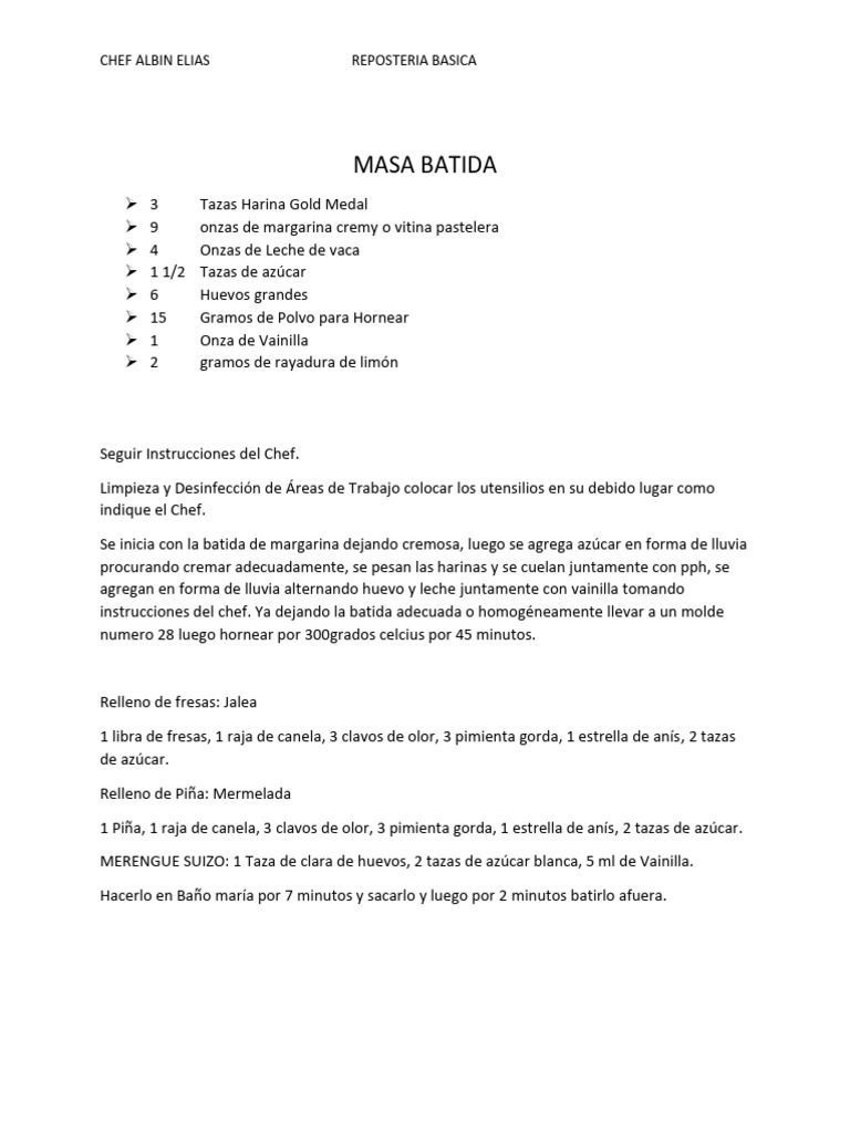 Masa Batida Con Relleno Inicial | PDF | Confitería | Cocina