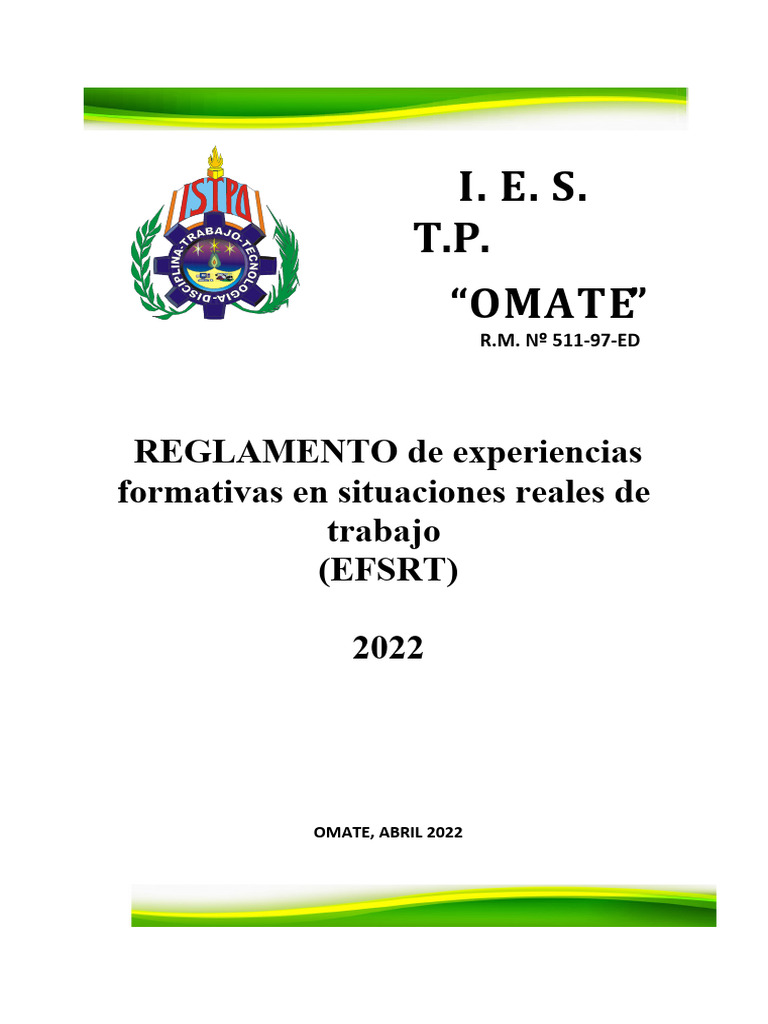 Reglamento EFSRT 2022 IESTP Omate | PDF | Disciplinas | Plan de estudios