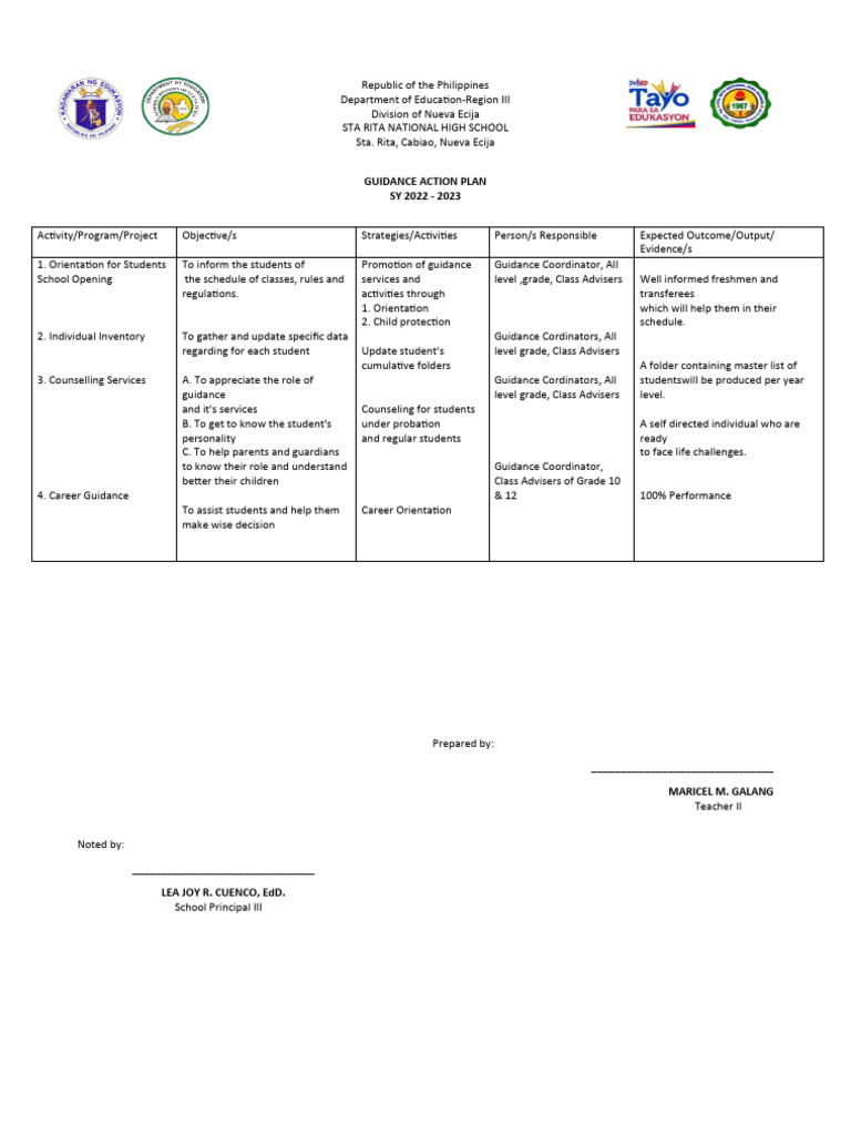 GUIDANCE-ACTION-PLAN-22-23 | PDF