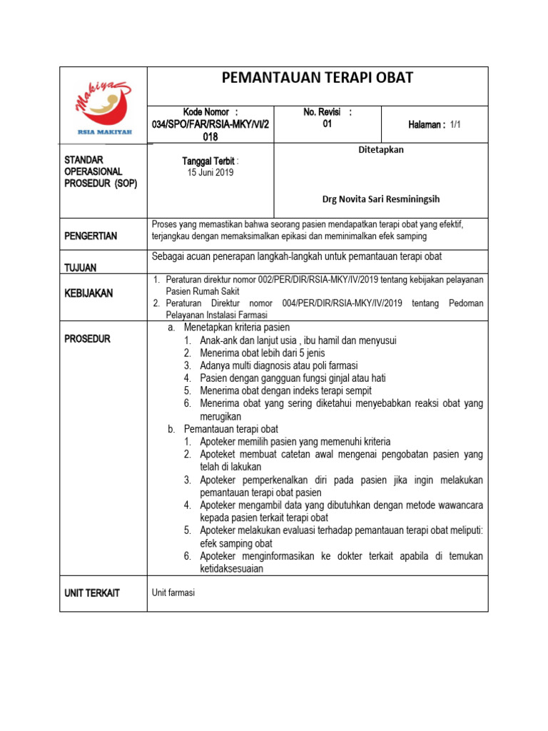 SOP Pemantauan Terapi Obat di Apotek | PDF