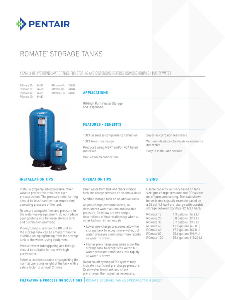ROmate Storage Tanks Spec Sheet Halal | PDF | Water | Pipe (Fluid ...