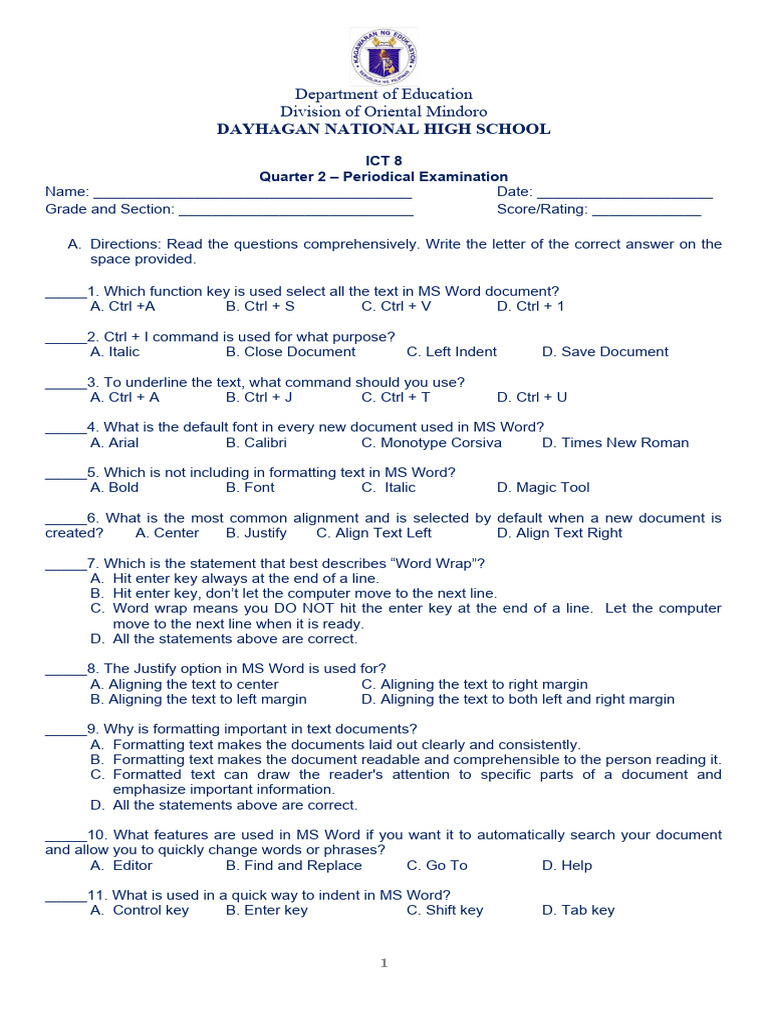 ICT - 8 - Q2 - Periodical Test | PDF | Microsoft Word | Hyperlink