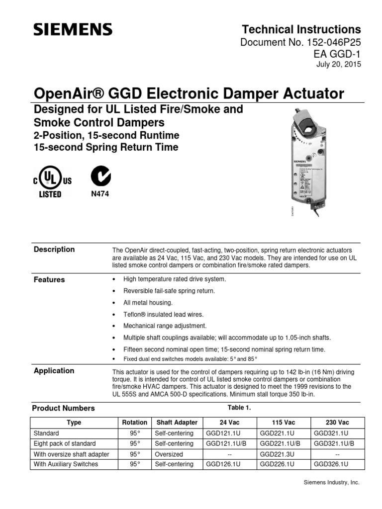 Damper Actuator GGD (USA) | Download Free PDF | Alternating Current ...