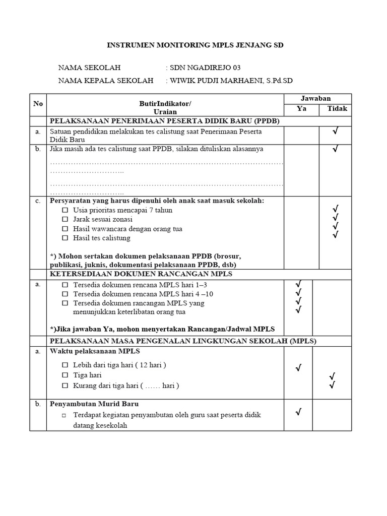 Instrumen Monitoring Mpls Jenjang SD | PDF