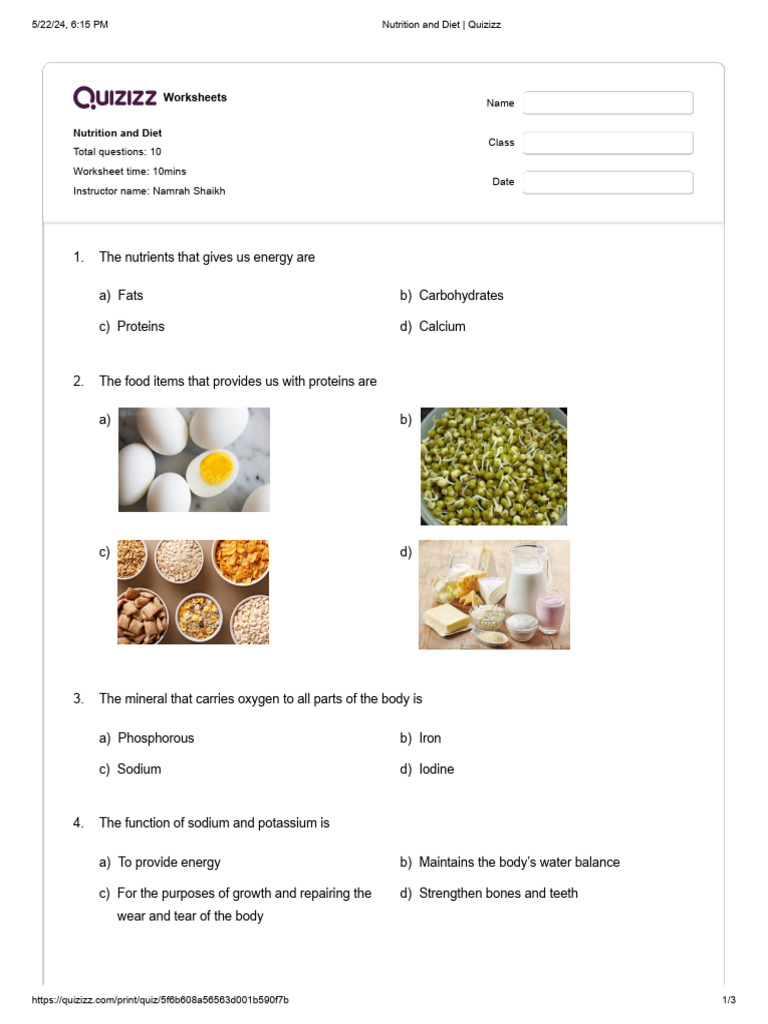 Nutrition and Diet - Quizizz | PDF | Nutrition | Diet & Nutrition