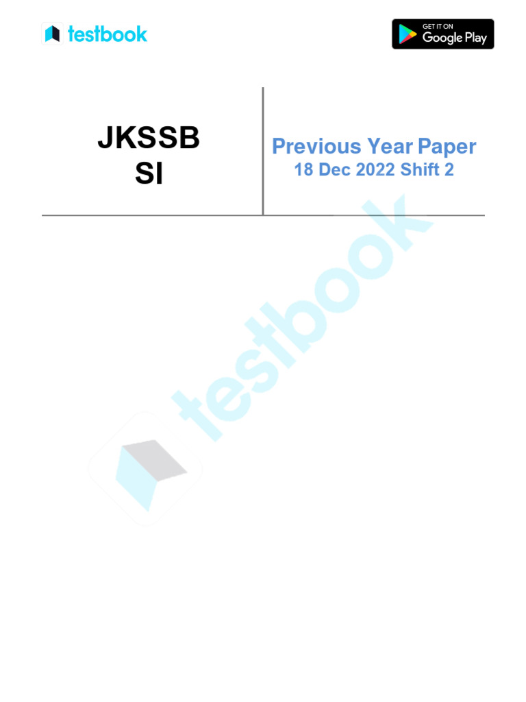 JKSSB SI Official Paper (Held On 18 Dec 2022 Shift 2) | PDF