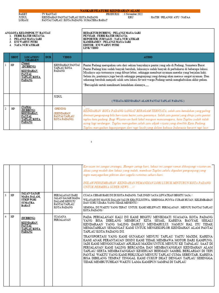 Tugas Naskah Feature Kelompok 3 | PDF
