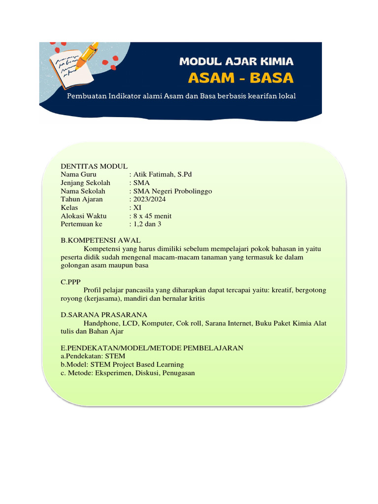 Modul Ajar Kimia - Asam Basa | PDF