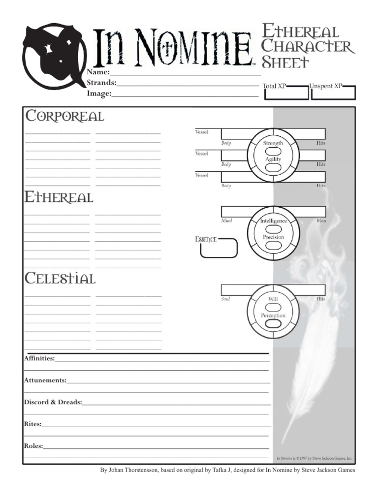 In Nomine-Etheral Character Sheet | PDF
