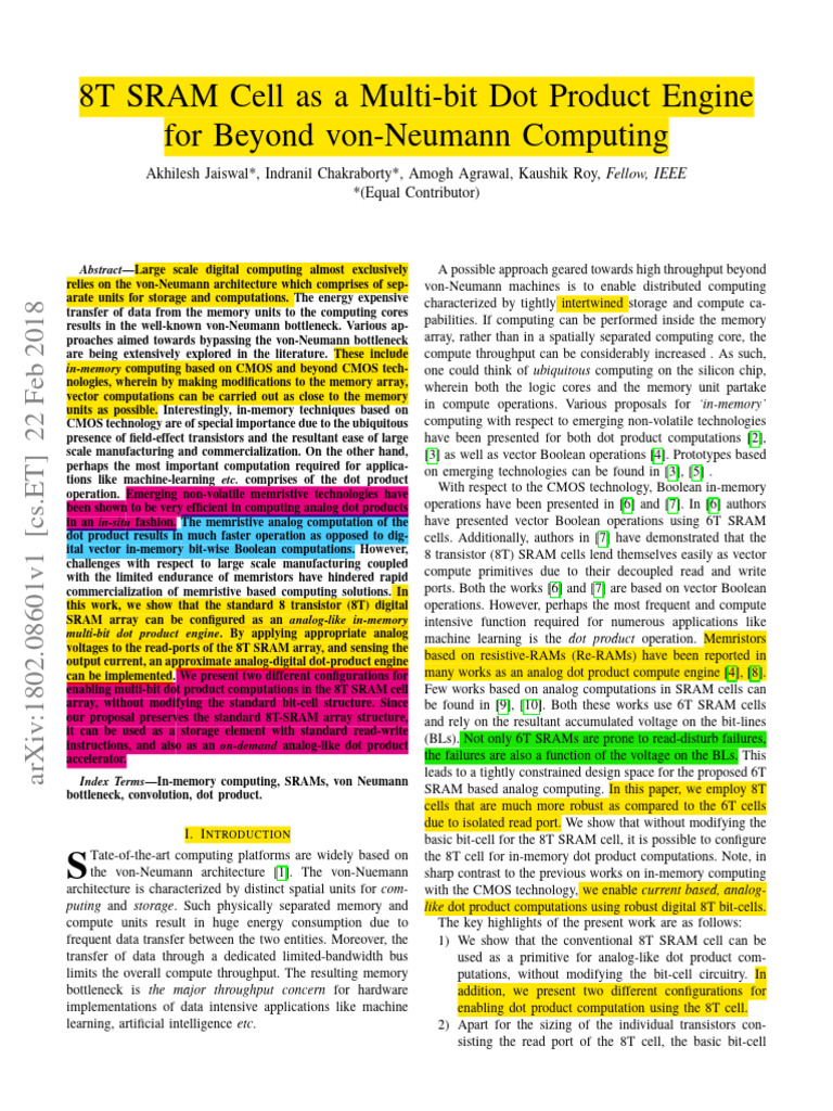11 8T SRAM Cell As A Multi-Bit Dot Product Engine For Beyond Von ...