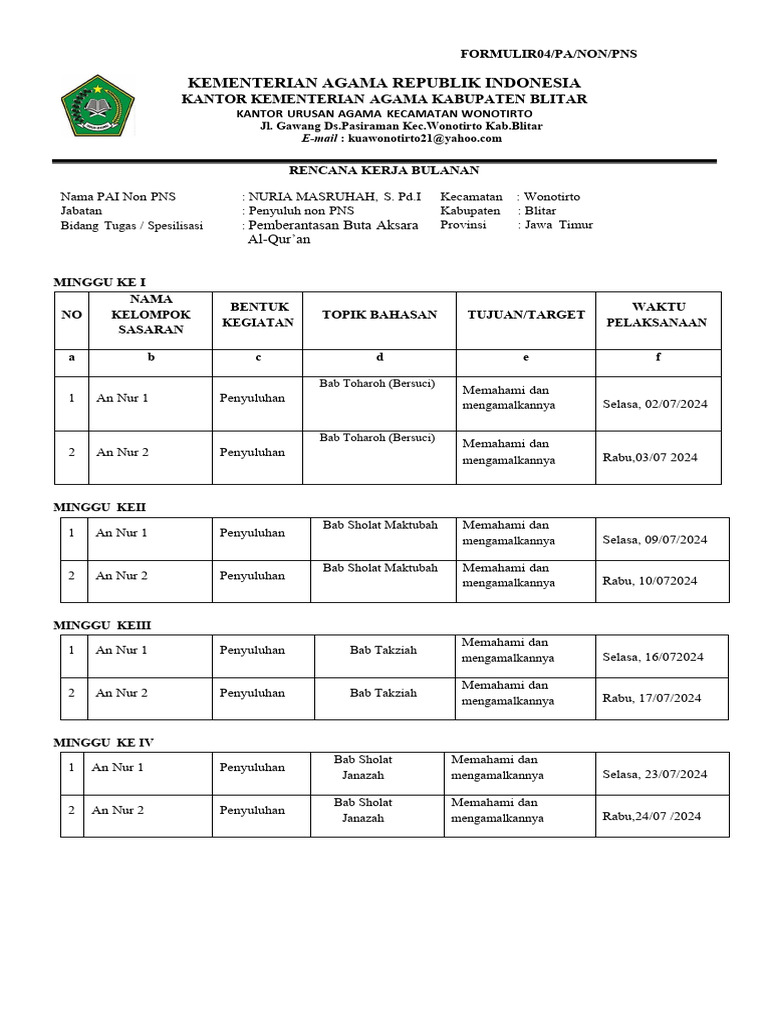 RKB 2024 Bulan Juli Bu Nur | PDF