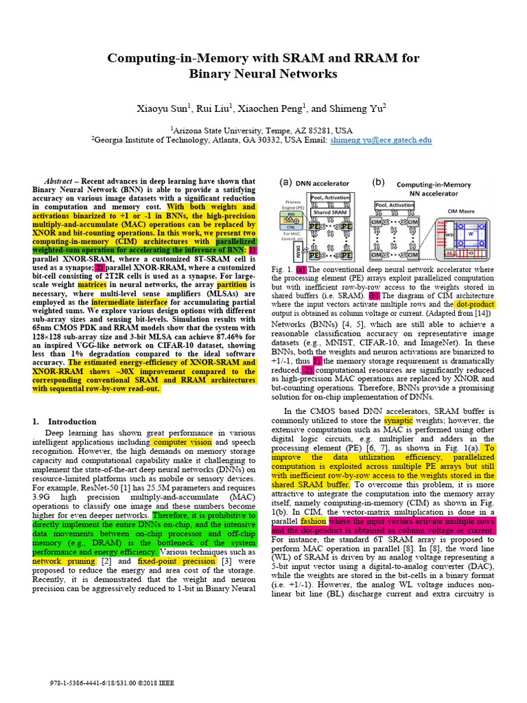 02Computing-in-Memory With SRAM and RRAM For Binary Neural Networks | PDF | Artificial Neural ...