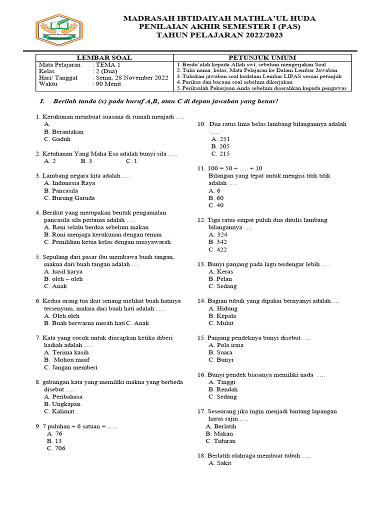 Tema 3 & 4 Soal Kelas 2 | PDF