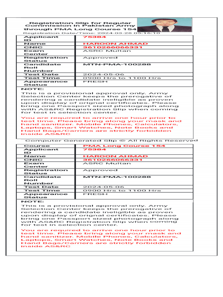 Registation Slip | PDF