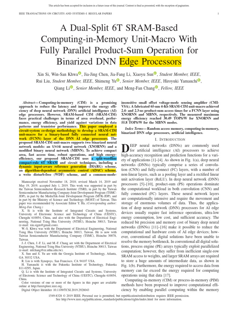 06a Dual Split 6t Sram Based Computing In Memory Pdf Deep Learning Artificial Neural Network 2572