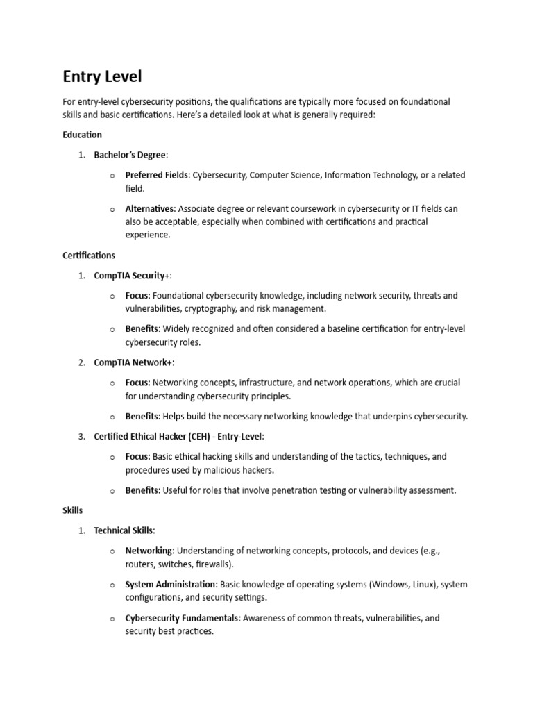 Qualification Requirement for Cybersecurity Job | PDF | Security ...