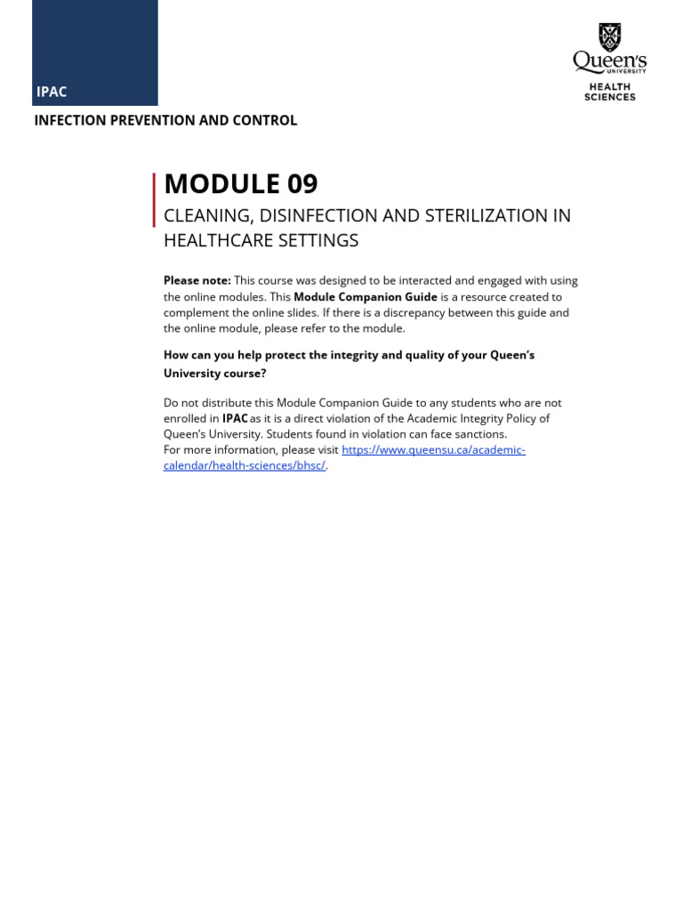 IPAC M09 OL OnQ CompanionGuide | PDF | Sterilization (Microbiology) | Disinfectant