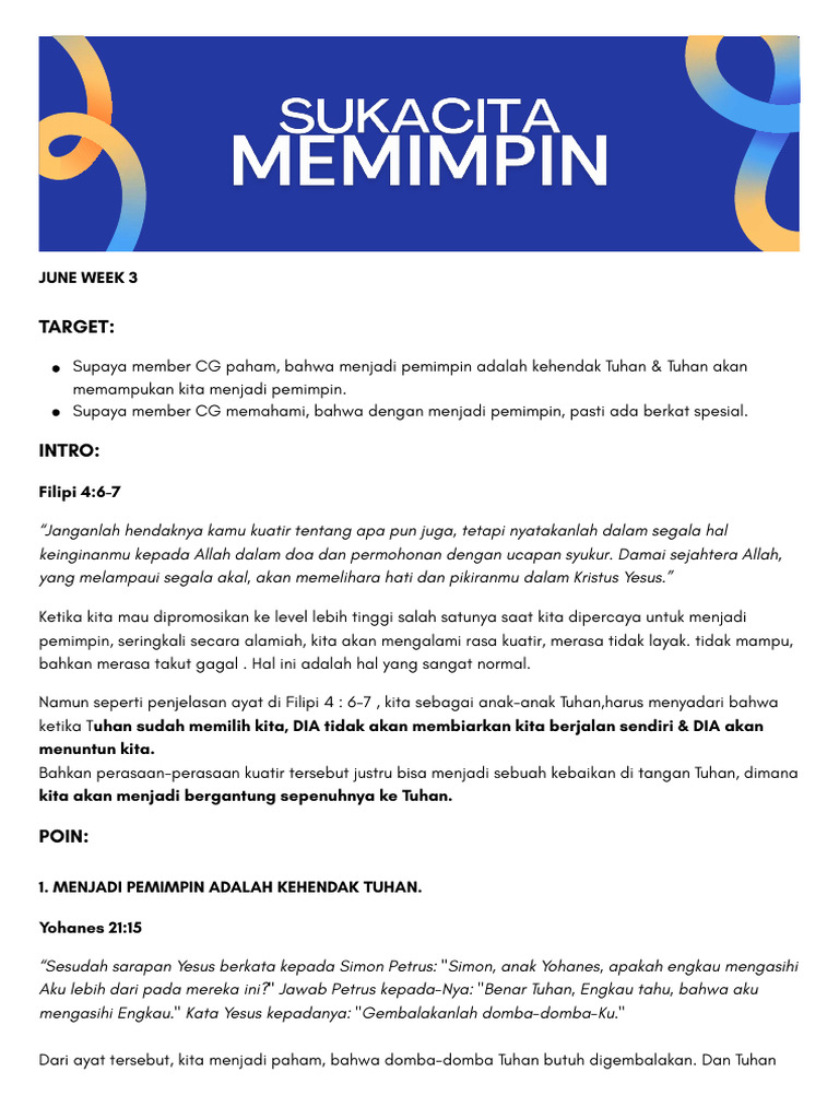 JUNE WEEK 3 Sukacita Memimpin | PDF