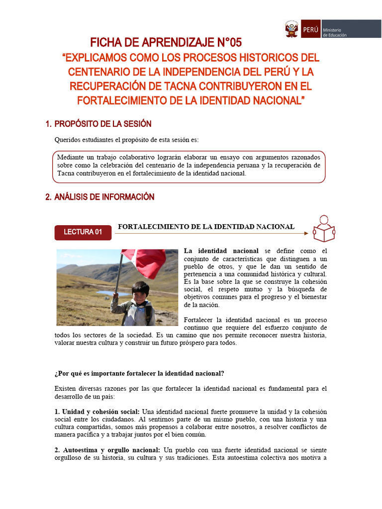 Ficha 05 - U4 - Vilma | PDF | Perú | Nación