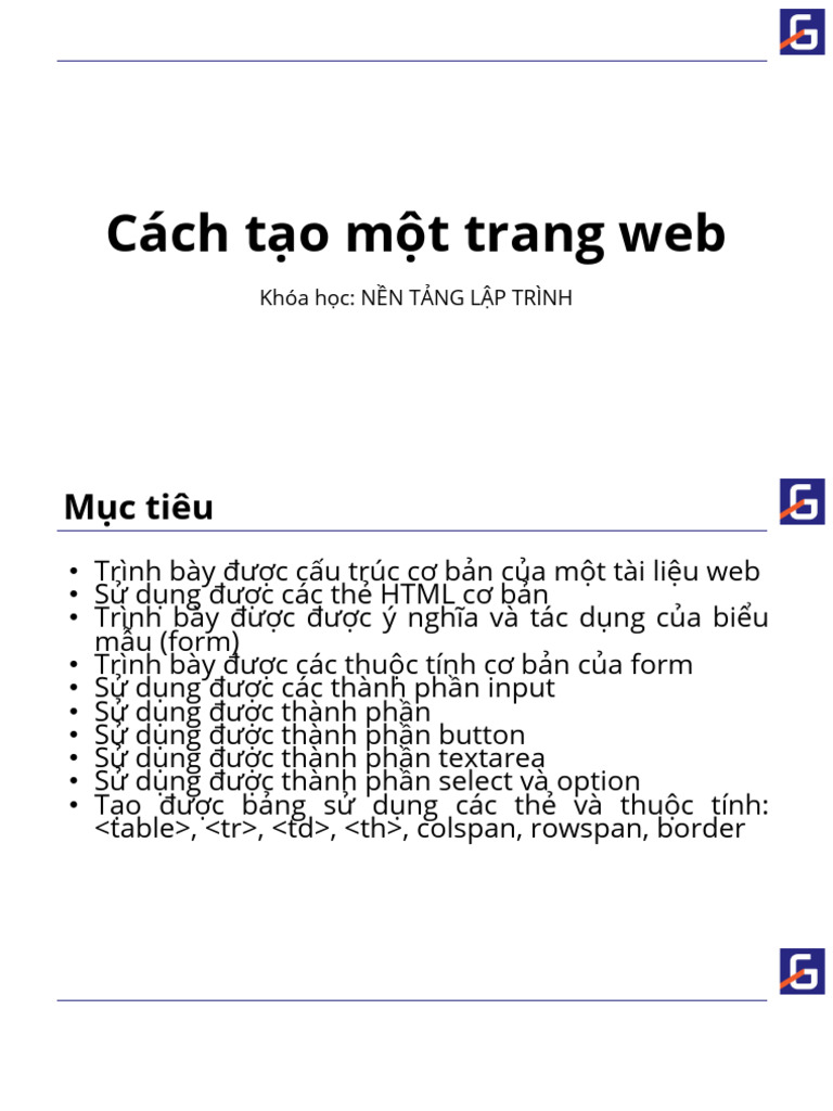 Slide 03 HTML Cách Tạo Một Trang Web | PDF
