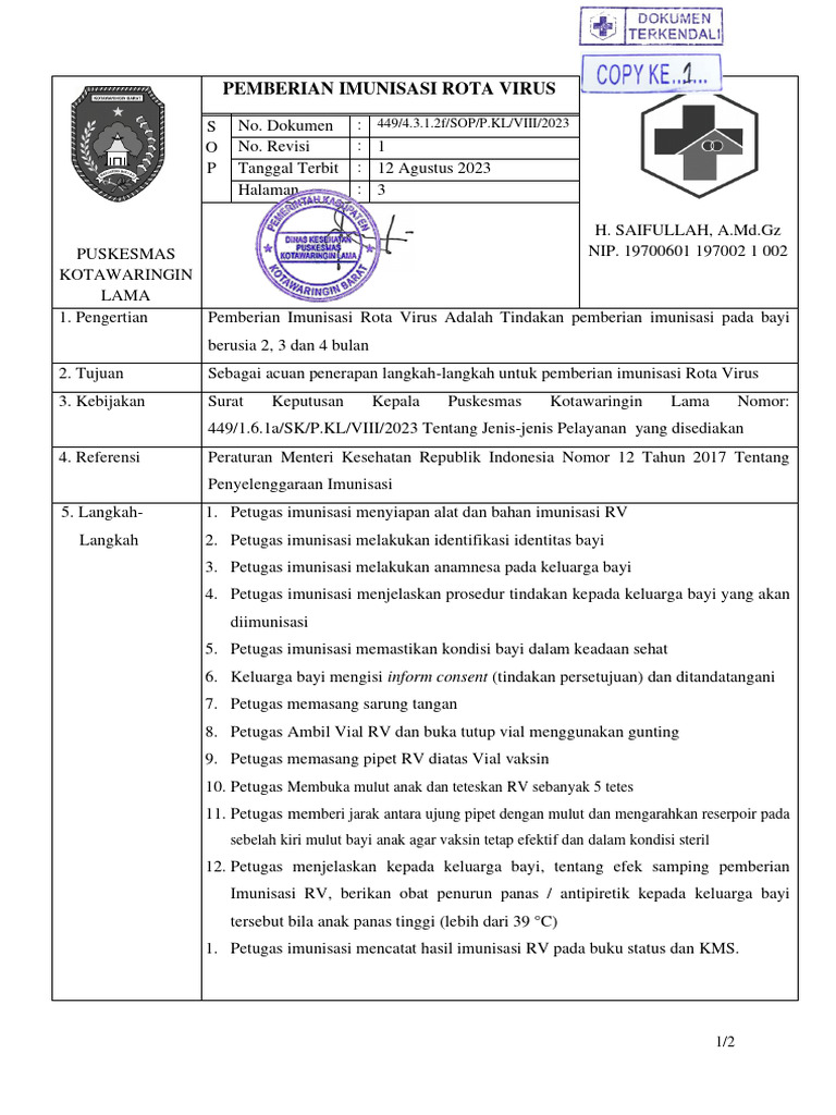 Sop Imunisasi RV | PDF
