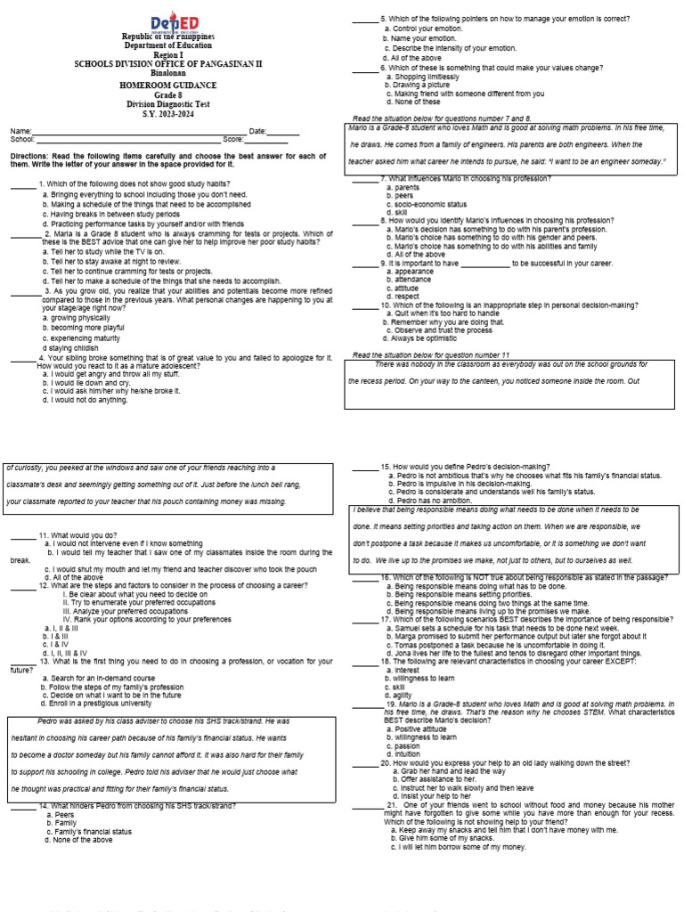 Diagnostic Test-HG8 | PDF | Decision Making