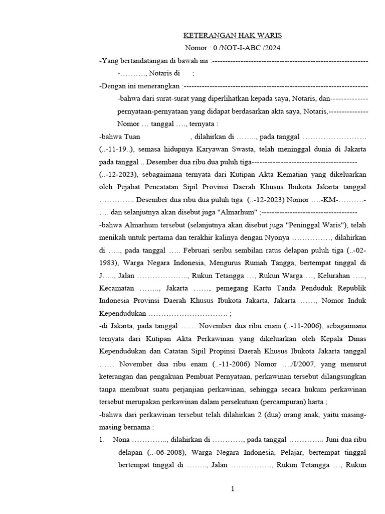 Draft Keterangan Hak Waris | PDF