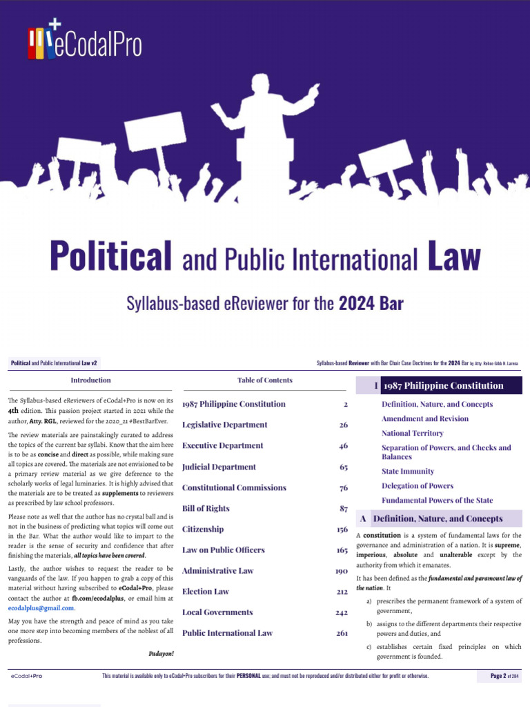01 Political Law Syllabus-Based eREVIEWER 2024 v2 | PDF | Territorial ...
