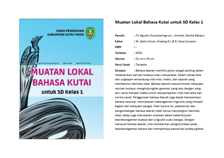 Muatan Lokal Bahasa Kutai Untuk SD Kelas 1 - 240122 - 145729 | PDF