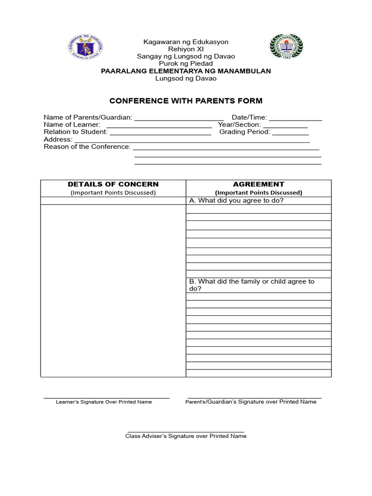 Conference With Parents Form | PDF