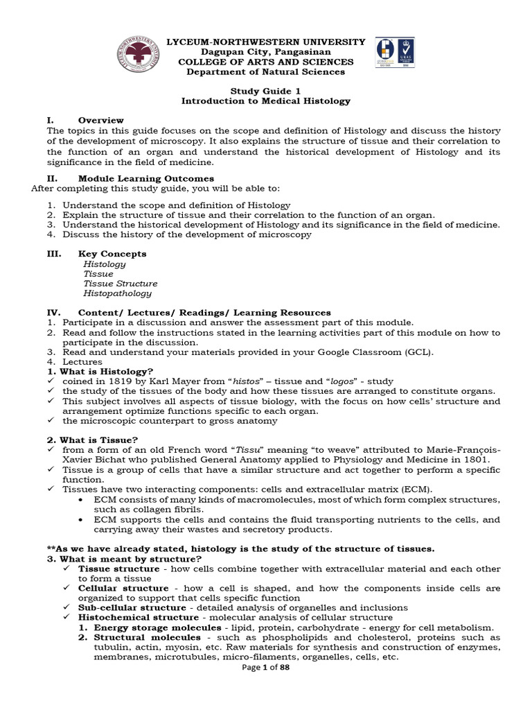 (Template) Study Guide 1 | PDF | Microscope | Histology