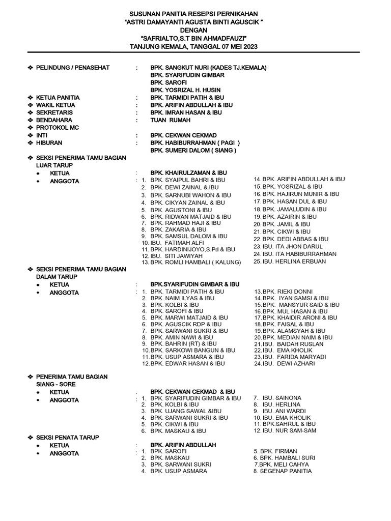 Susunan Panitia | PDF | Memasak, Makanan, & Anggur
