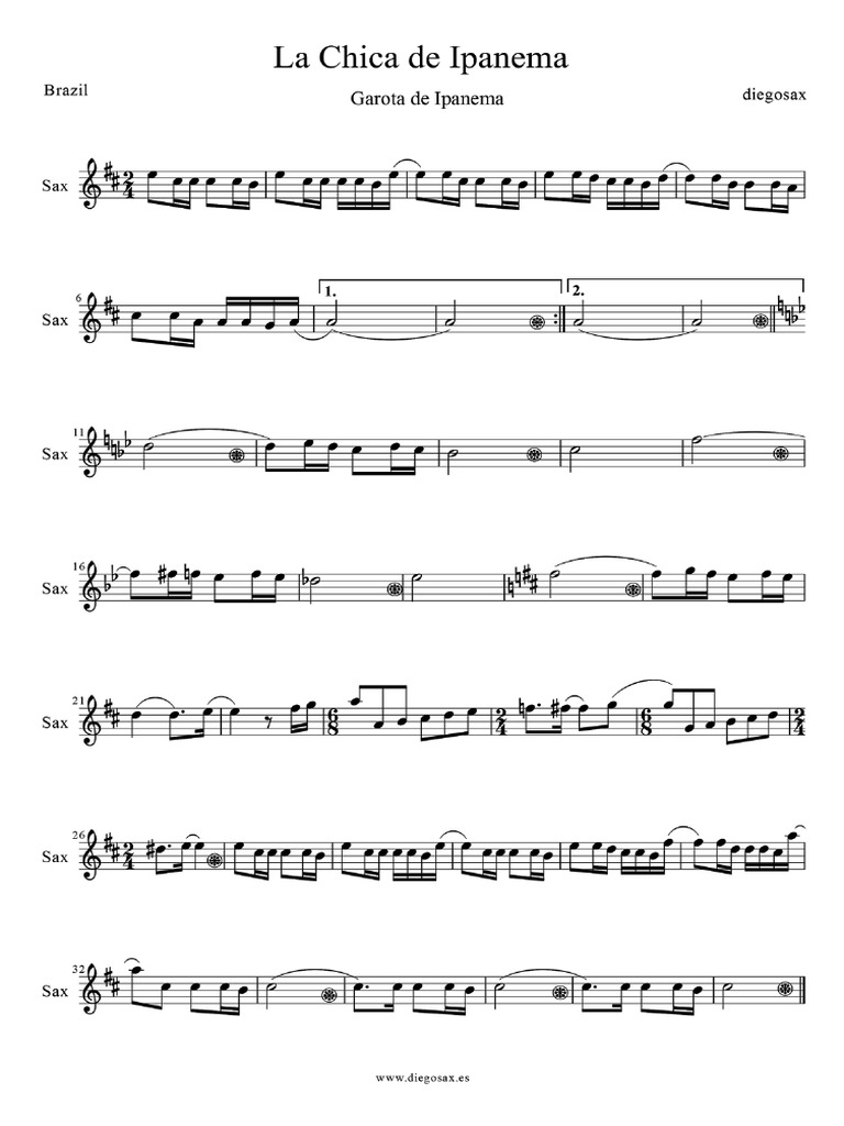 La Chica de Ipanema Saxof C3 B3n Alto-1 | PDF