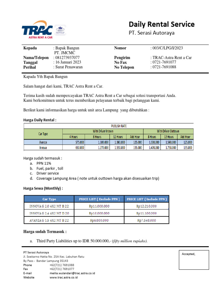 Quatation Bp. Bangun JMCMC | PDF