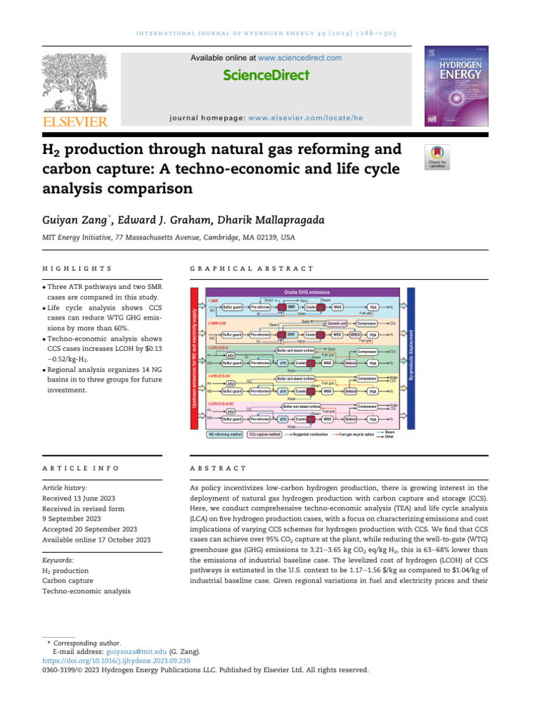 H2 Production Through Natural Gas Reforming and Carbon Capture A Techno ...