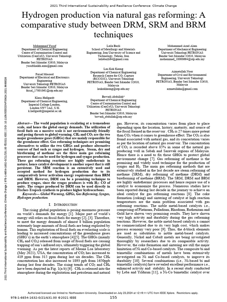 Hydrogen Production Via Natural Gas Reforming A Comparative Study ...