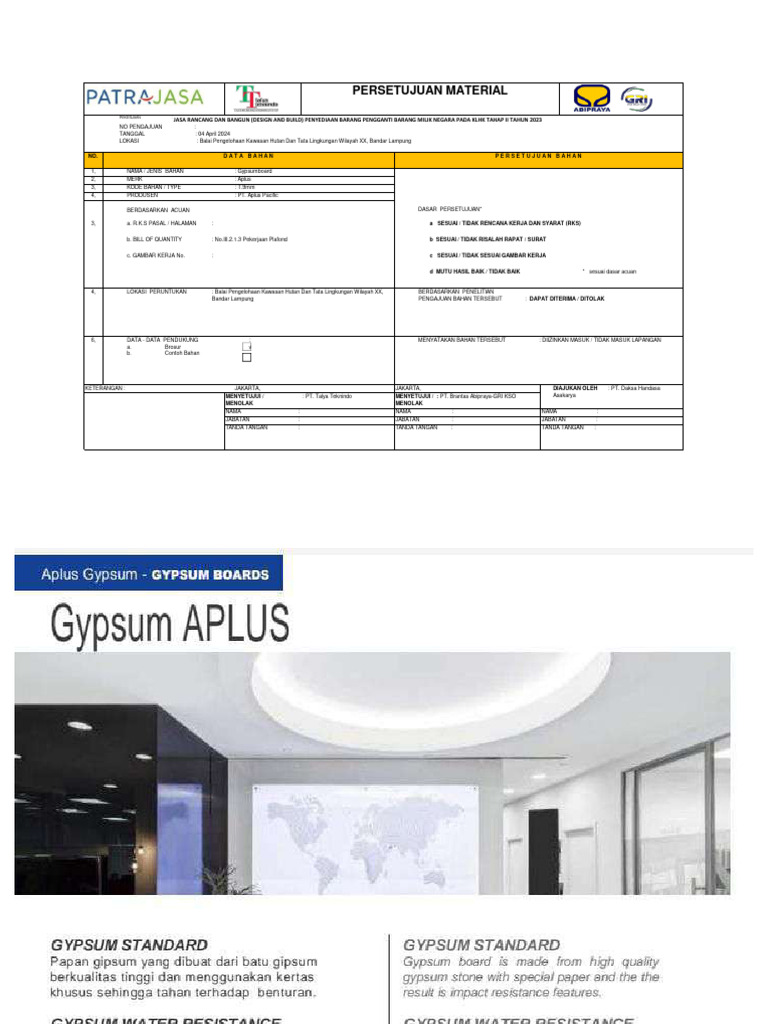 Persetujuan Material Gypsum Aplus | PDF