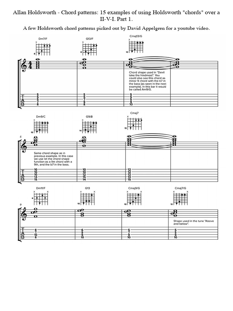 Allan Holdsworth - Chord Patterns - 15 Examples of Using Holdsworth ... Allan Holdsworth - Chord Patterns - 15 Examples of Using Holdsworth ...