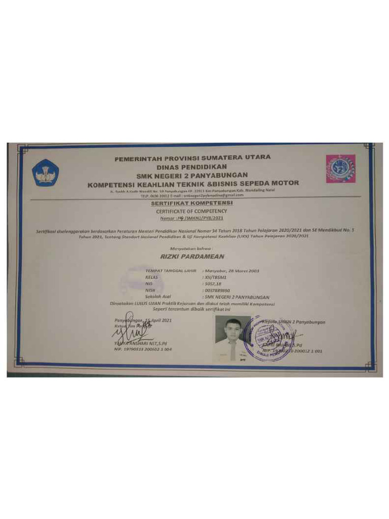Sertifikat Kompetensi Dasar Rizki Pardamean - 11zon | PDF