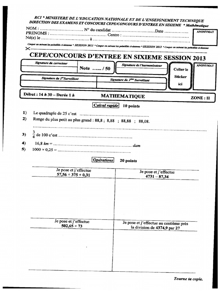 Cepe Zone2 Math 2013 | PDF