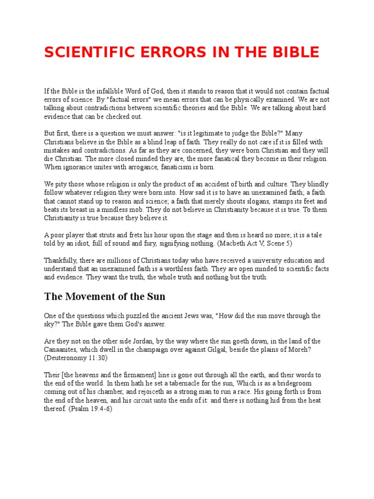 Scientific Errors in The Bible | PDF | Faith | Heaven