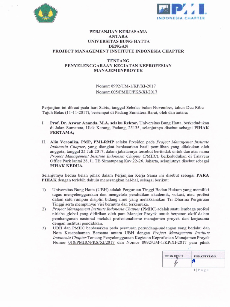 47. Mou PMI (project management Institute Indonesia Chapter) | PDF